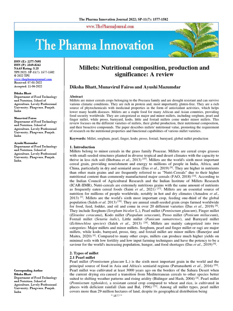 Millets: Nutritional Benefits and Production | PDF | Cereals