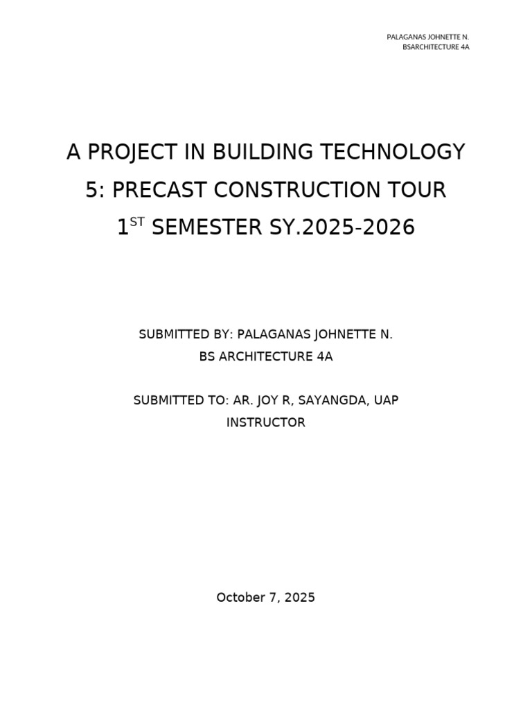 A Project in Building Technology 5 | PDF | Concrete | Precast Concrete