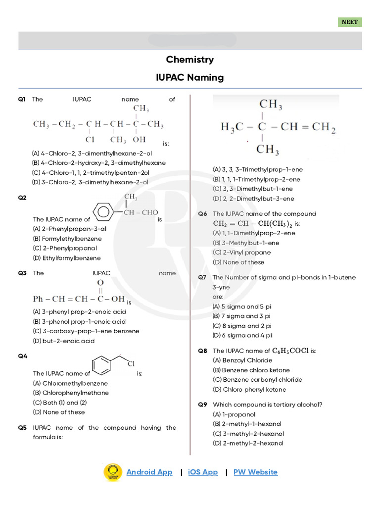 NEET 2024 IUPAC Naming Practice Questions | PDF | Organic Chemistry ...