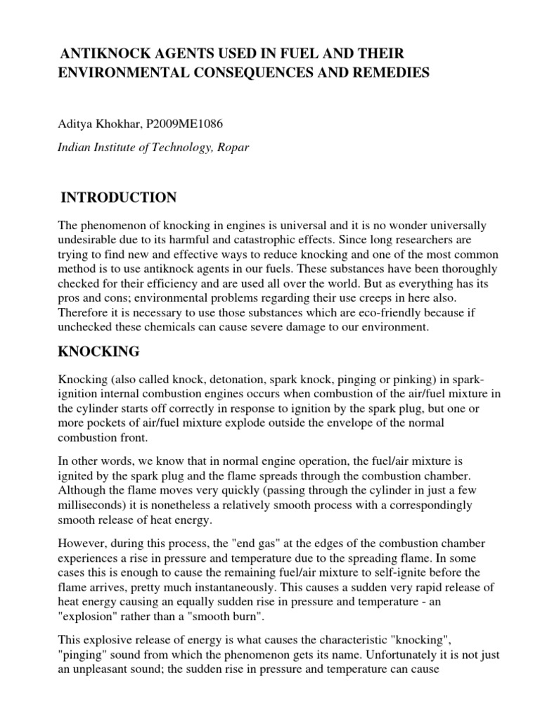 Antiknock Agents by Aditya Khokhar P2009ME1086 | PDF | Diesel Fuel ...