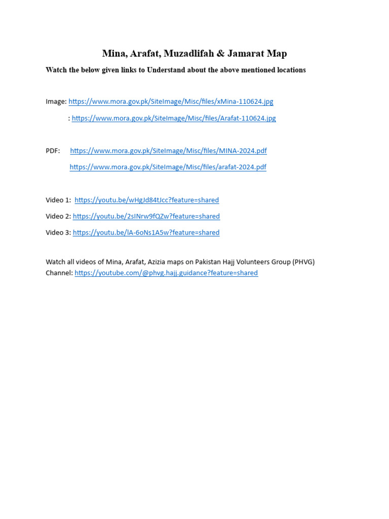 Mina, Arafat, Muzdalifah, Jamarat Map | PDF