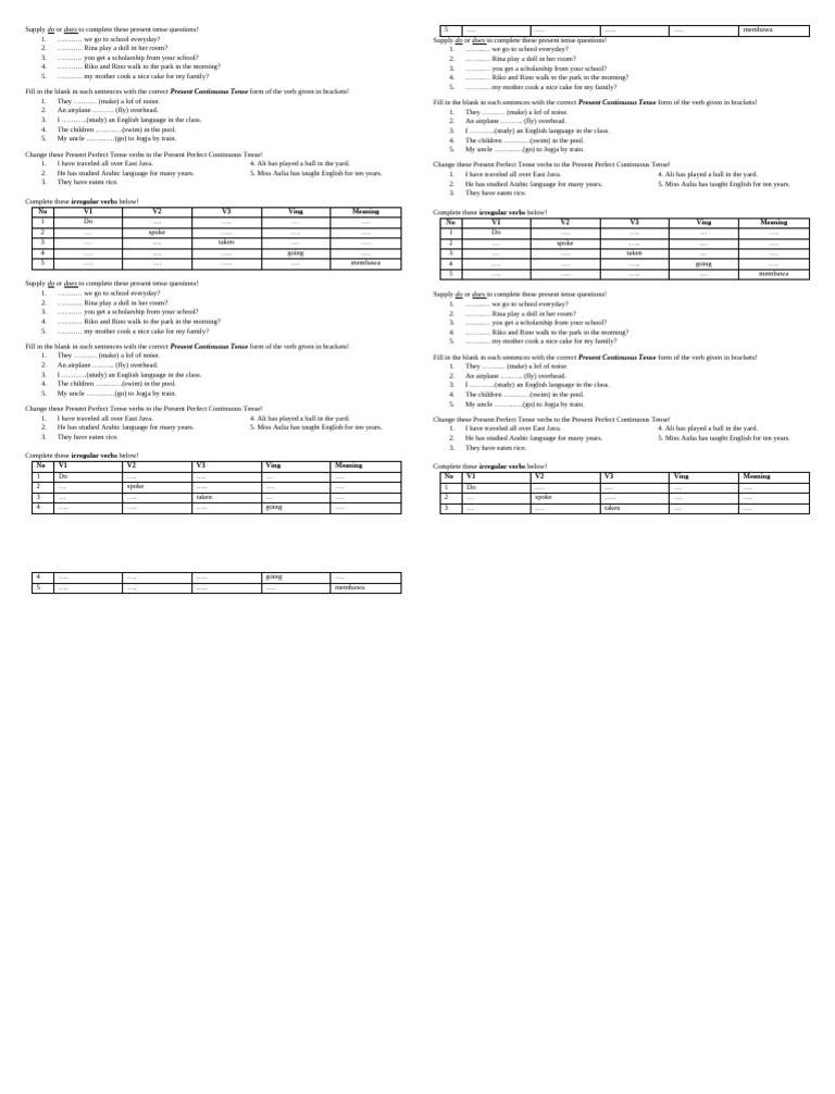 Present Tense Grammar Exercises | PDF | Grammar | Syntax