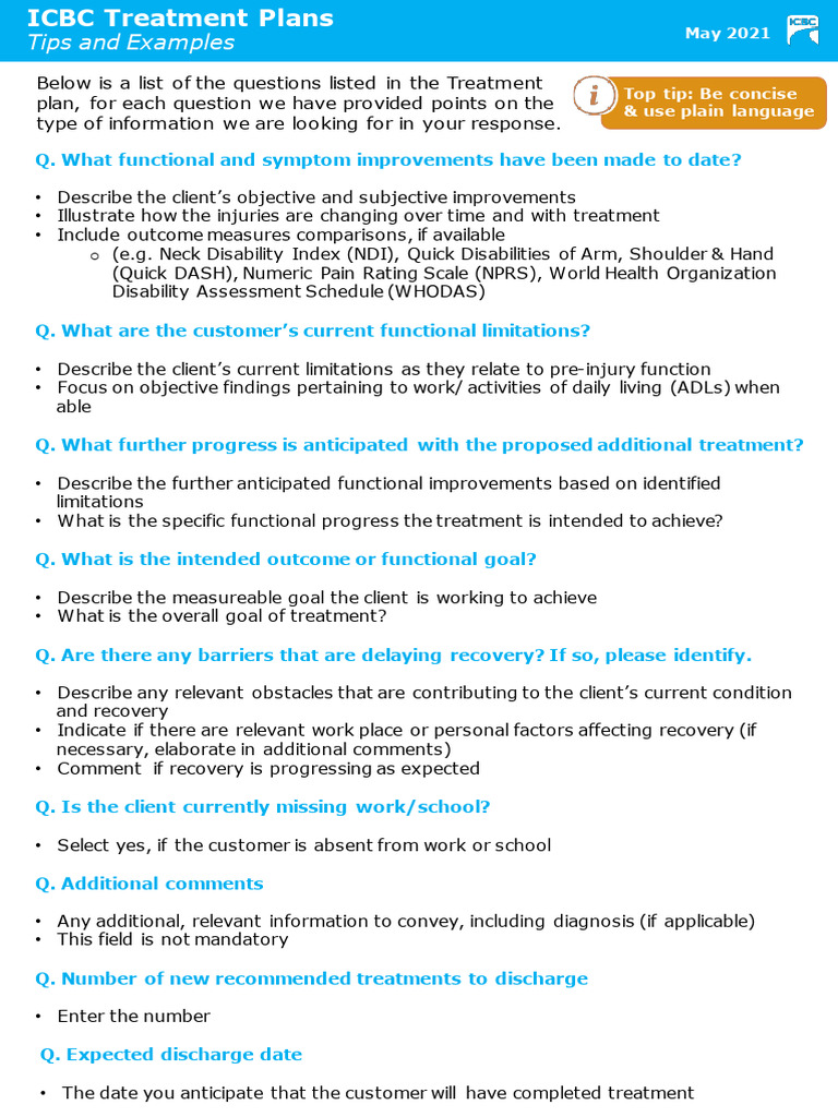 ICBC Treatment Plan Guidelines | PDF | Anxiety | Physical Therapy