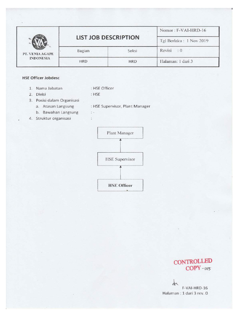 Job Desc HSE Officer | PDF