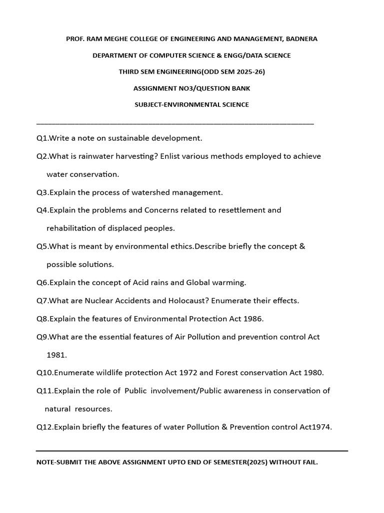 Environmental Science Assignment Questions | PDF