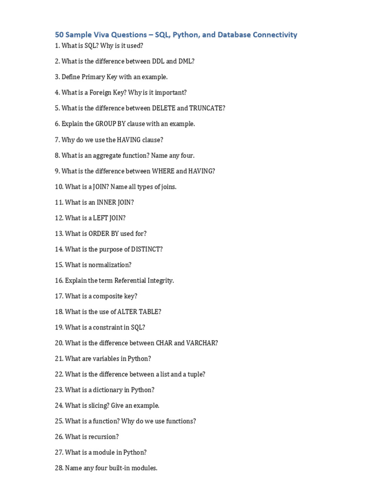Sample Viva Questions | PDF