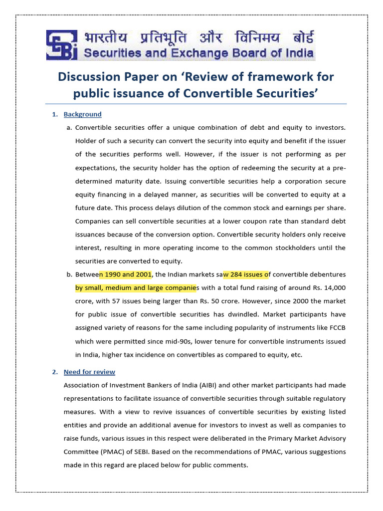 Review of framework for Convertible debt securities | PDF | Securities (Finance) | Convertible Bond