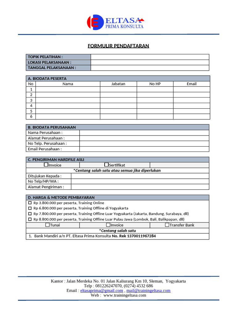 Eltasa - Formulir Pendaftaran Online + Offline 2025 | PDF