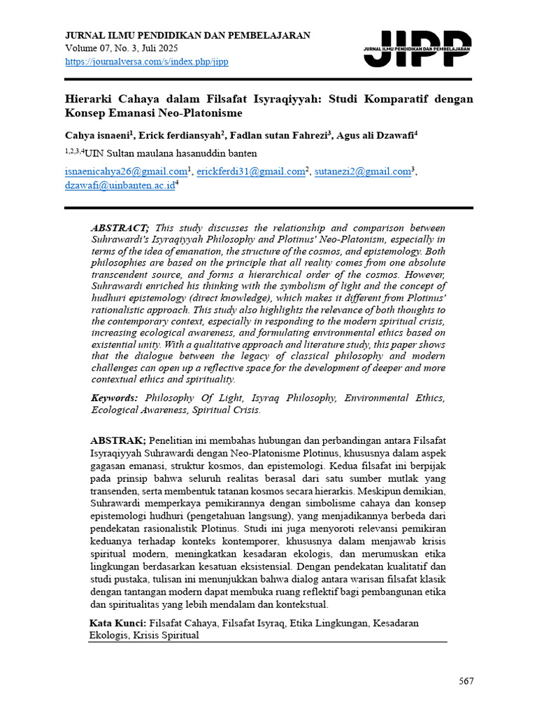 Filsafat Isyraqiyyah vs Neo-Platonisme | PDF