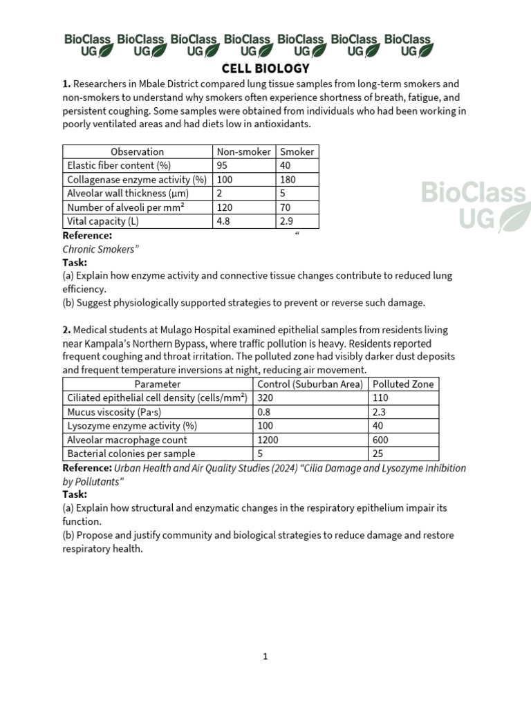 A-Level Biology Scenario Items | PDF | Healing | Lung