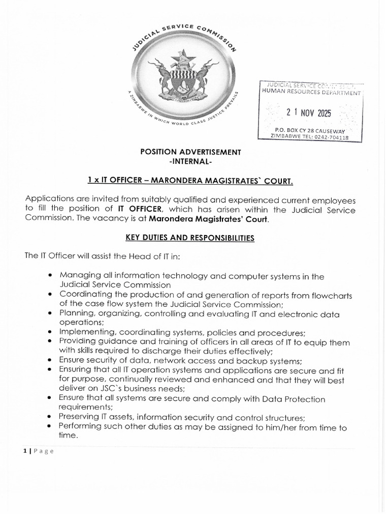 Marondera IT Internal Advert GKU85NR | PDF