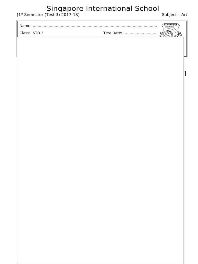STD 3 Art (Semester 1 (Test 3) ) 2017-18 | PDF