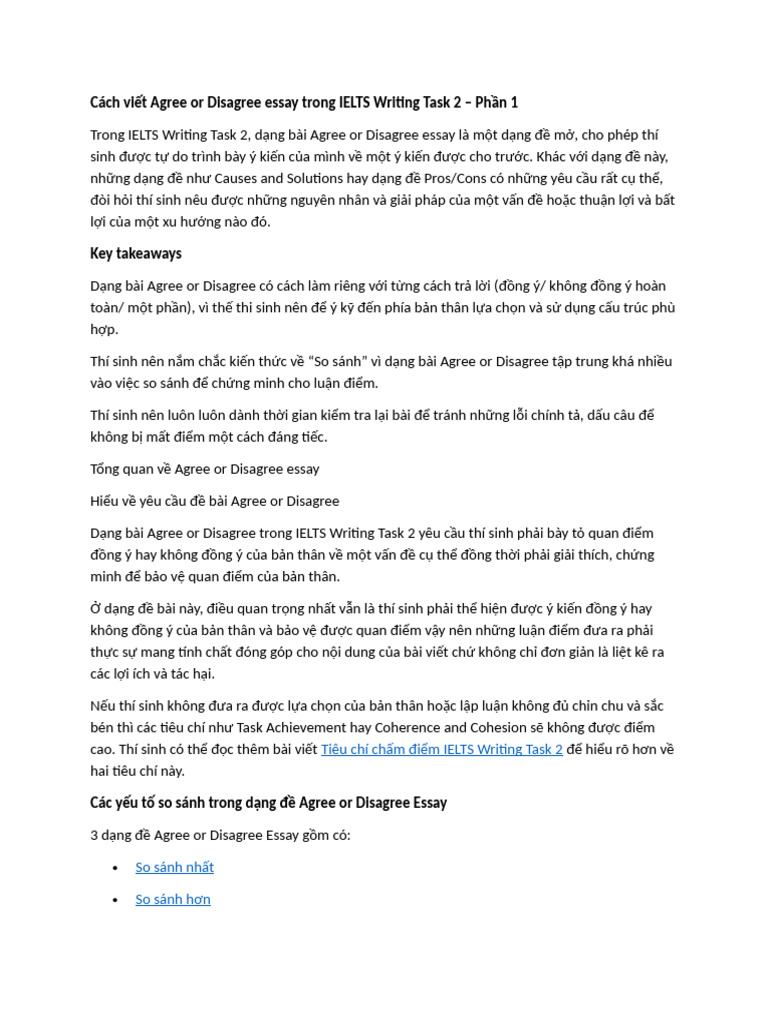 Cách Viết Agree or Disagree Essay Trong IELTS Writing Task 2 | PDF