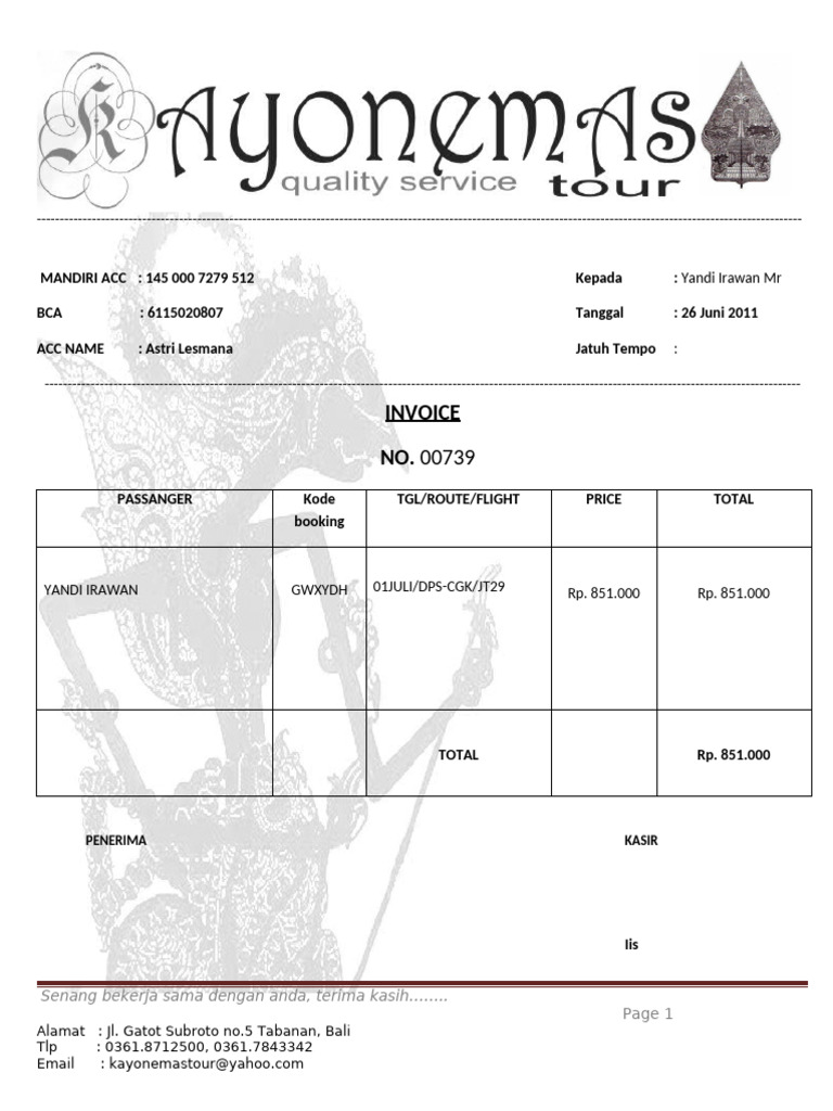 Invoice Penerbangan Yandi Irawan 2011 | PDF