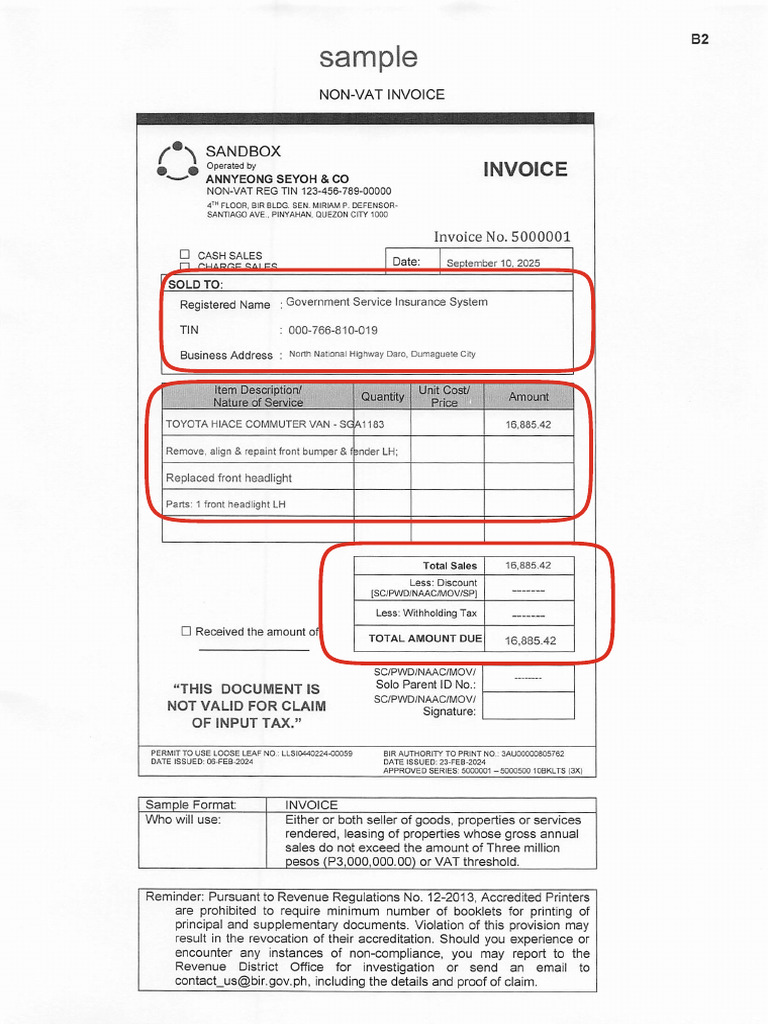 Sample Non-Vat Invoice | PDF