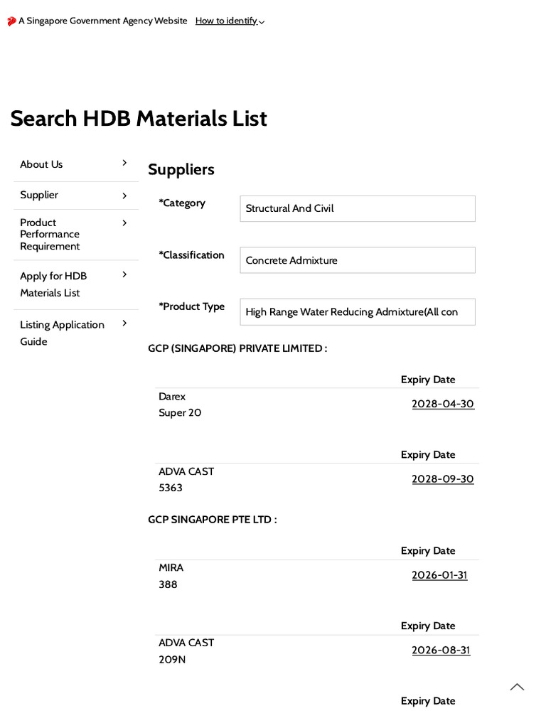 HDB Materials Supplier List Singapore | PDF | Singapore | World Politics