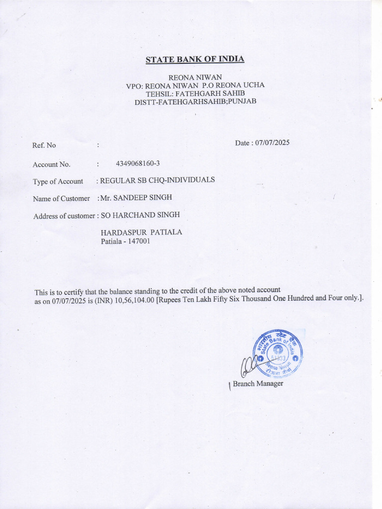 Balance Certificate | PDF