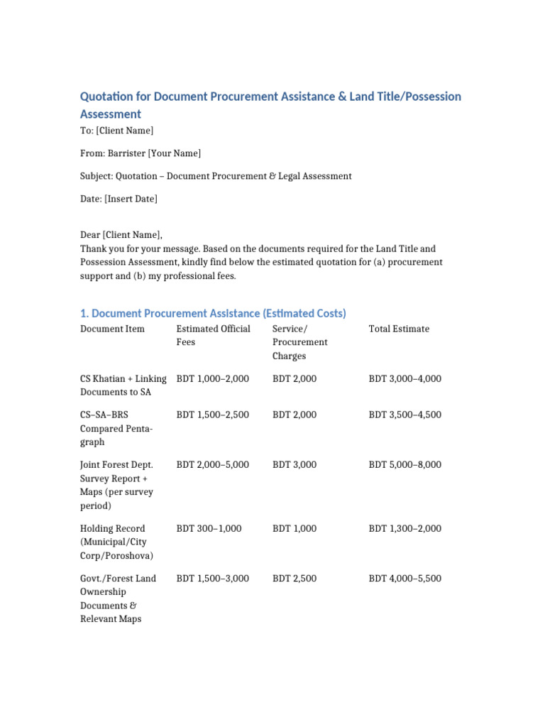 Quotation Land Title Assessment | PDF