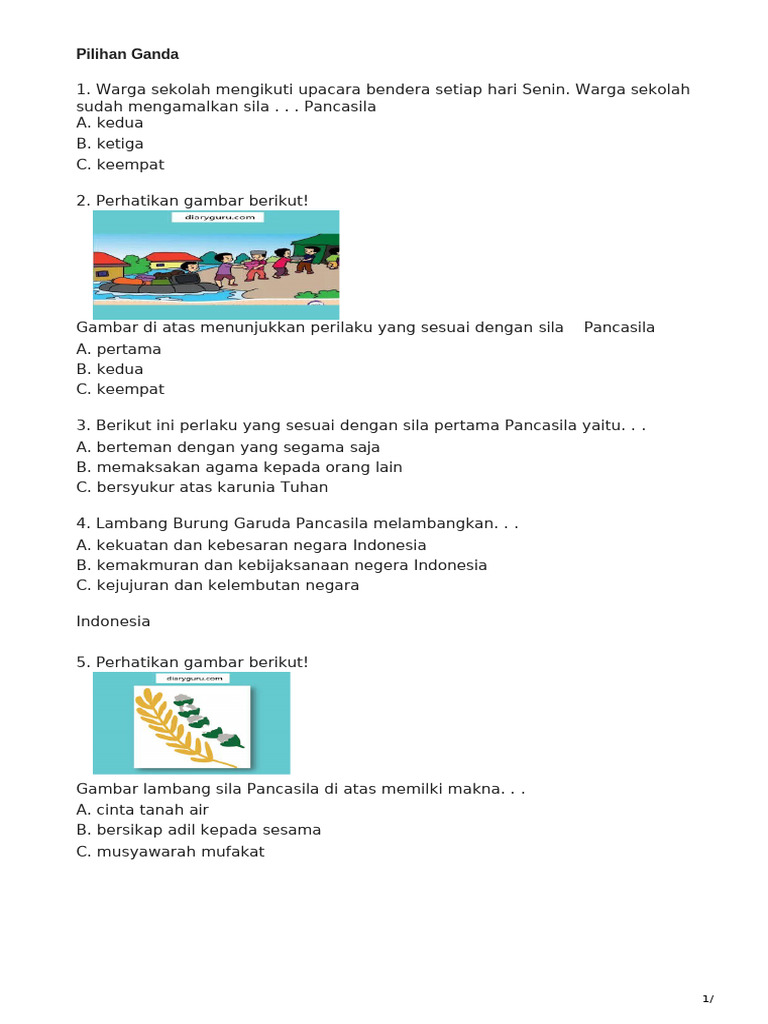 Diaryguru.com-Soal Pendidikan Pancasila Kelas 3 Ayo Mengenal Pancasila | PDF
