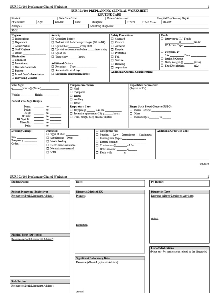 Preplanning Clinical Worksheet (CWS) | PDF | Dose (Biochemistry ...