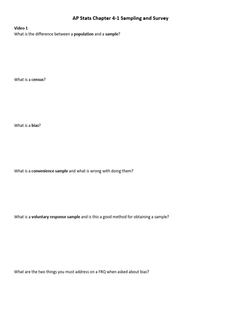 AP Stats CH 4-1 Blank Notes | PDF | Sampling (Statistics ...