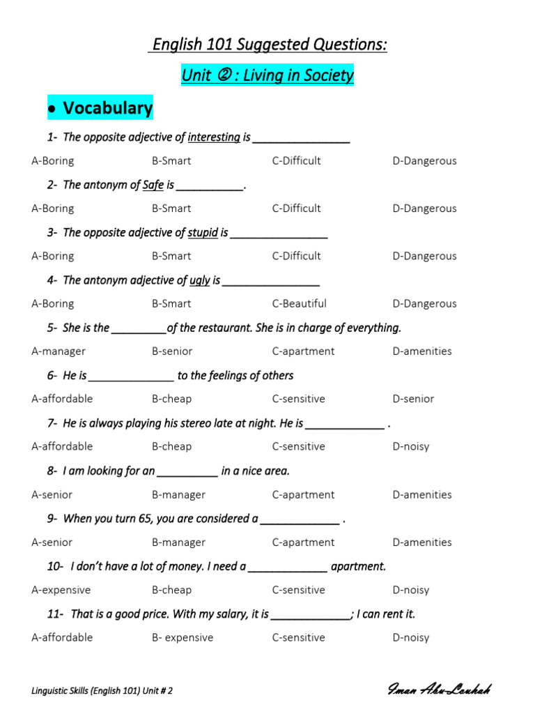 English 101 Unit 2 Suggested Questions | PDF | Linguistics