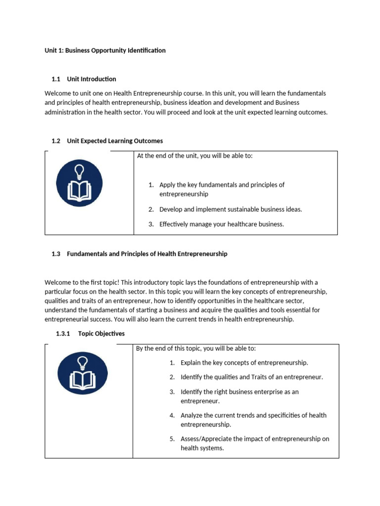 Health Entrepreneurship Fundamentals Guide | PDF | Entrepreneurship ...