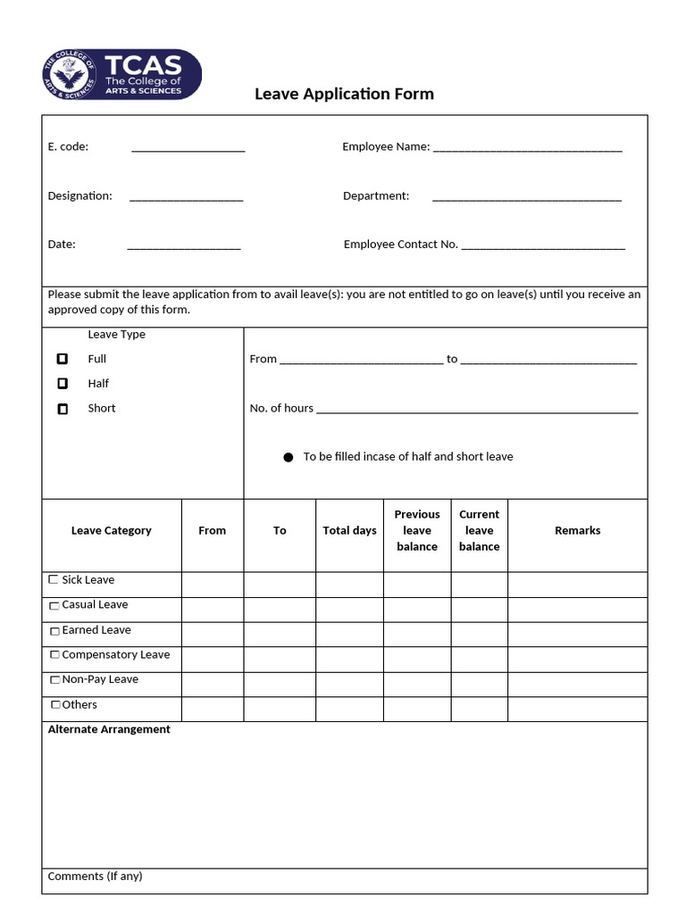 Leave Application Form Template | PDF