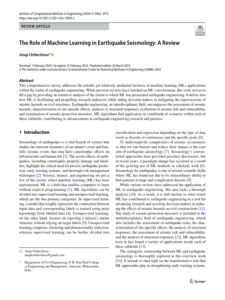 The Role of Machine Learning in Earthquake Seismology a Review | PDF ...