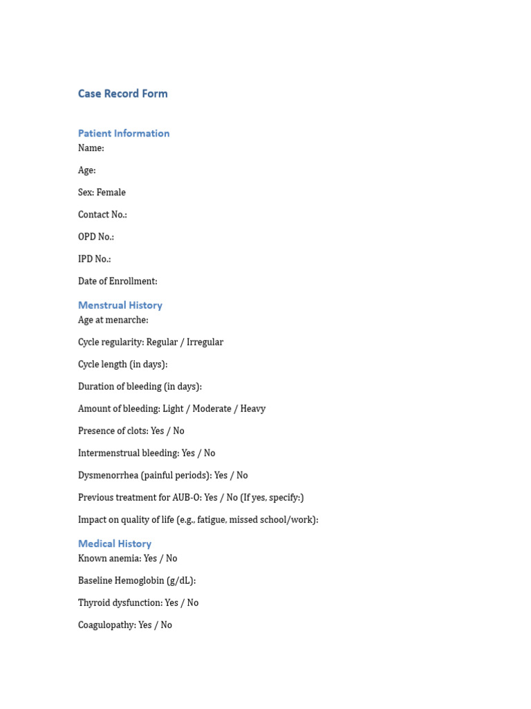 Case Record Form AUB-O | PDF