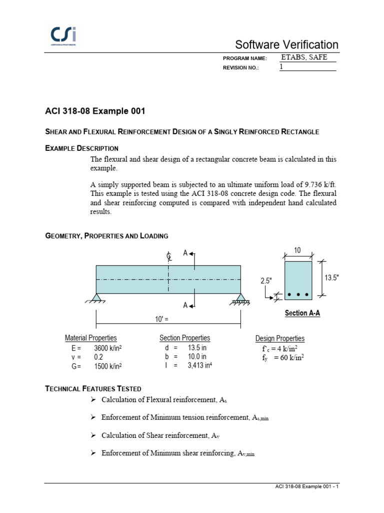 ACI 318-08 Beam Design Example | PDF | Beam (Structure) | Shear Stress