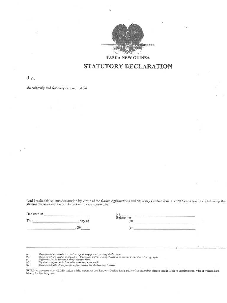 PNG Statutory Declaration Form Fillable | PDF