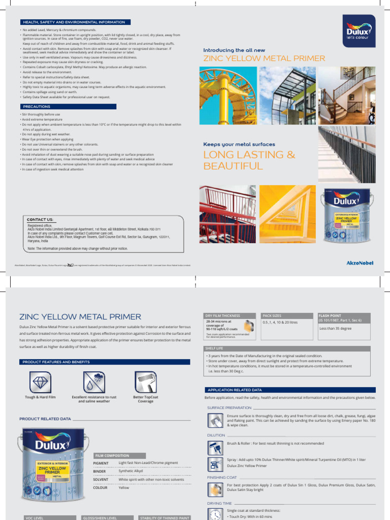 Dulux Zinc Yellow Metal Primer Pds | PDF | Paint | Chemical Substances