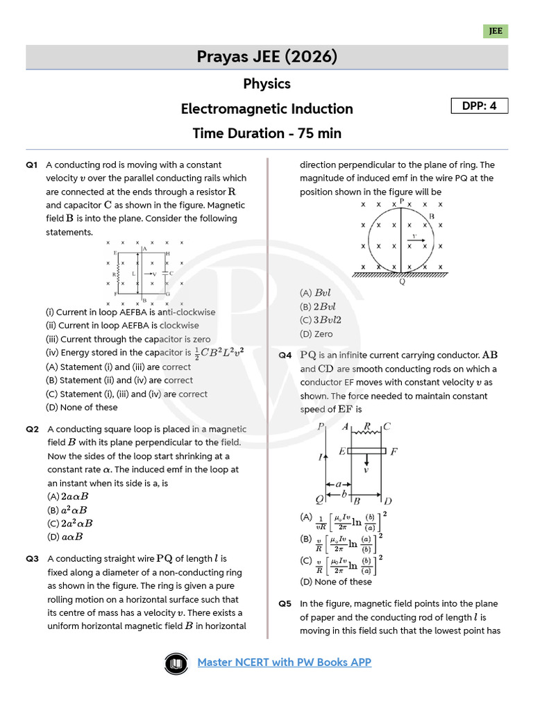 Electromagnetic Induction DPP 04 (Of Lec 06) | PDF | Electromagnetic ...
