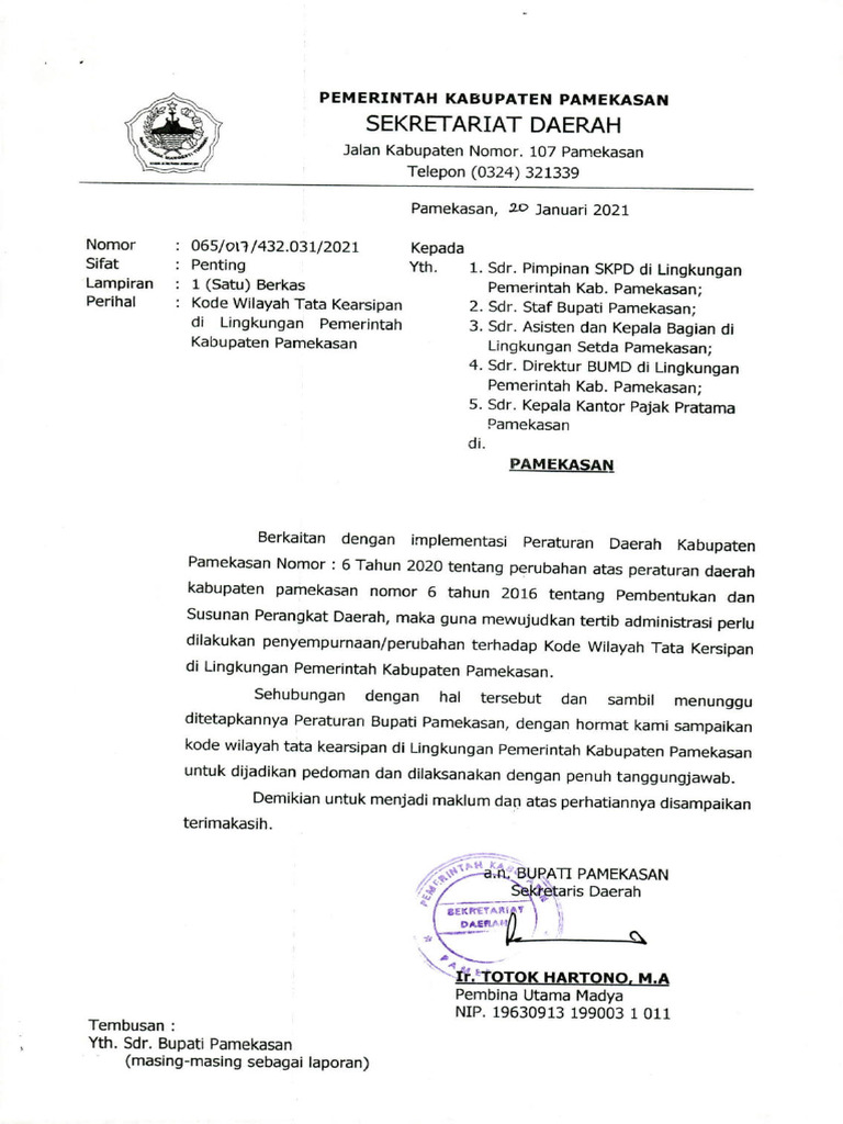 Kode Wilayah Tata Kearsipan 2021 | PDF