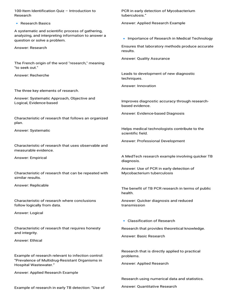 100 Item Identi WPS Office | PDF | Sampling (Statistics) | Tuberculosis