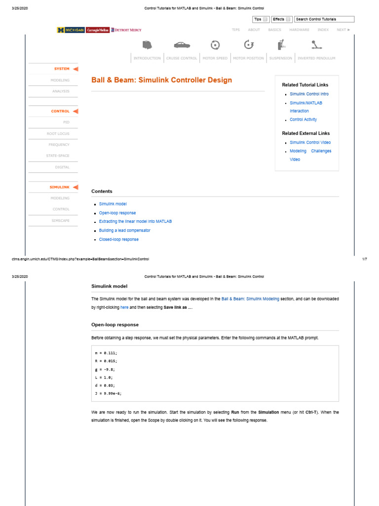 17 Control Tutorials For MATLAB and Simulink - Ball & Beam - Simulink ...