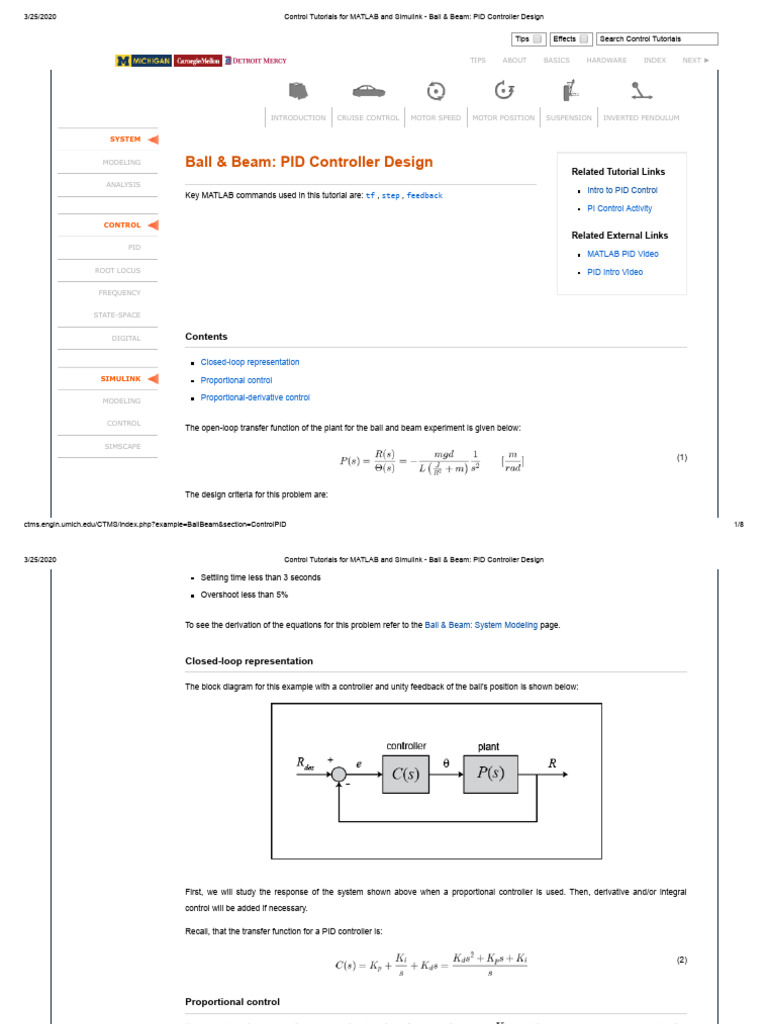 15 Control Tutorials For MATLAB and Simulink - Ball & Beam - PID ...