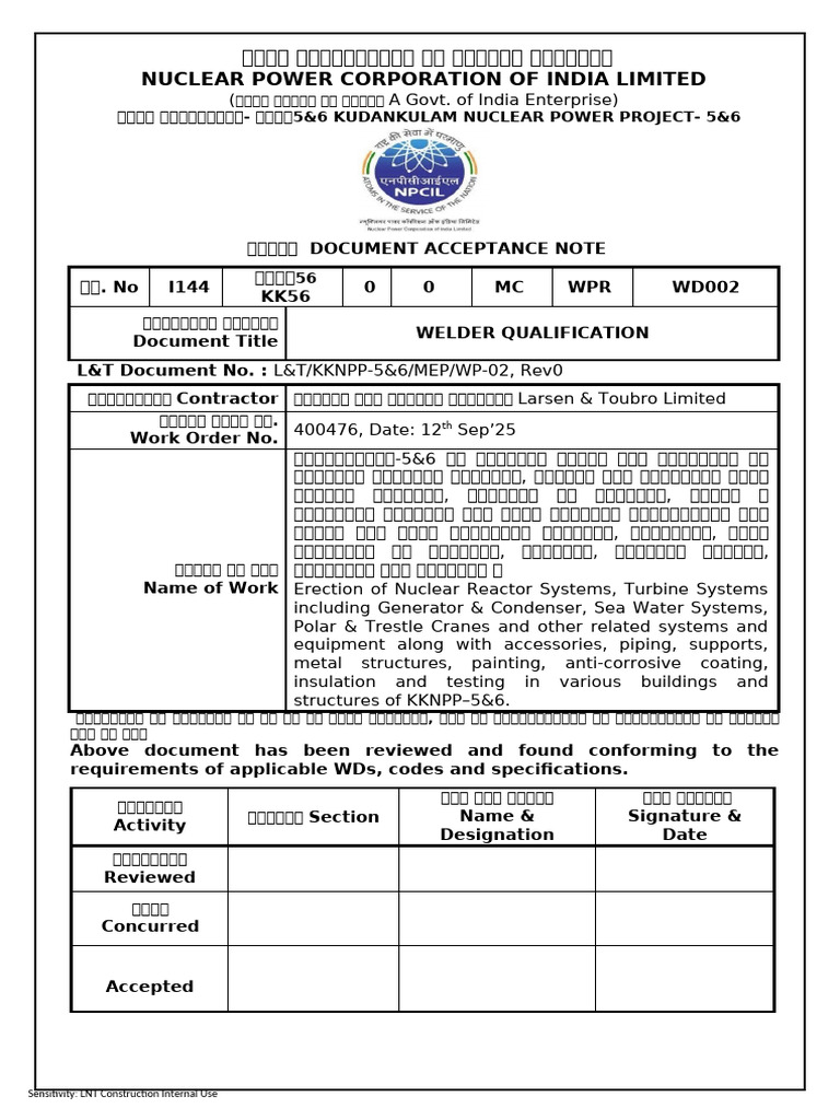 KKNPP 5&6 Welder Qualification Procedure | PDF | Welding | Construction