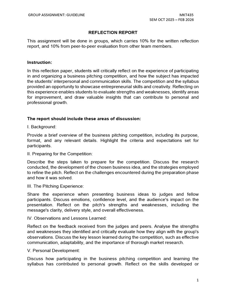 4. REFLECTION REPORT (Report_10% + peer_10%) (1) | PDF | Infographics ...