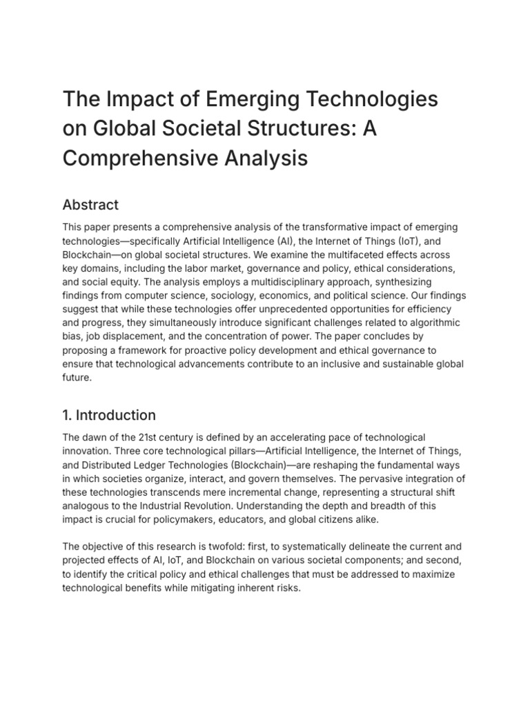 The Impact of Emerging Technologies On Global Societal Structures - A ...