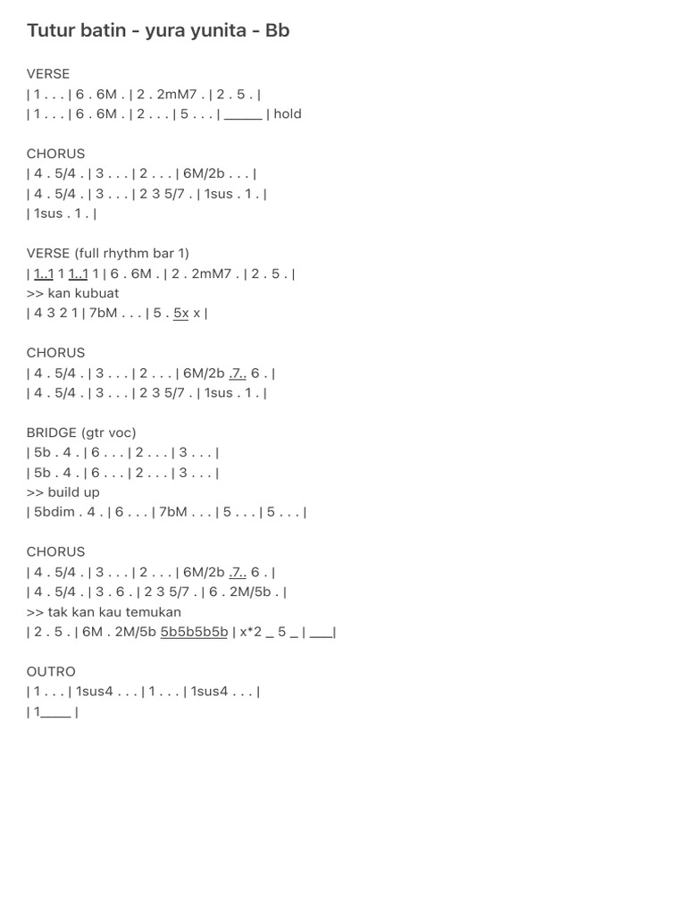 "Tutur Batin Chords and Lyrics" | PDF