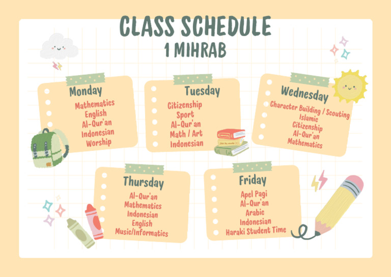 Green and Yellow Illustrative High School Class Schedule | PDF