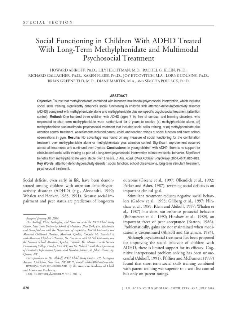 ADHD Social Functioning and Treatment Outcomes | PDF | Attention ...