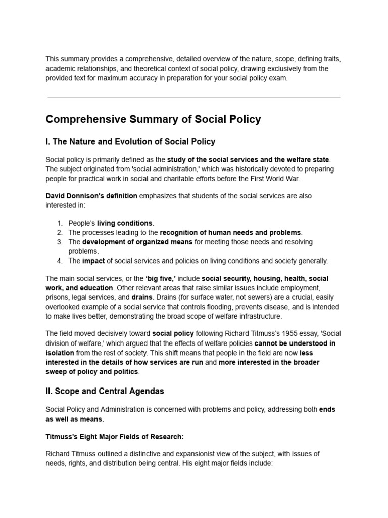 Overview of Social Policy Concepts | PDF | Policy | Social Policy