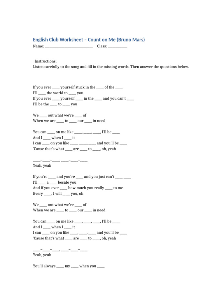 Count on Me Worksheet | PDF