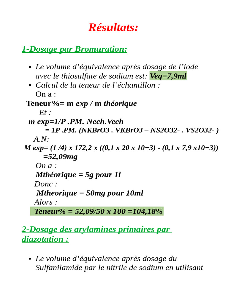 Dosages chimiques : résultats et analyses | PDF