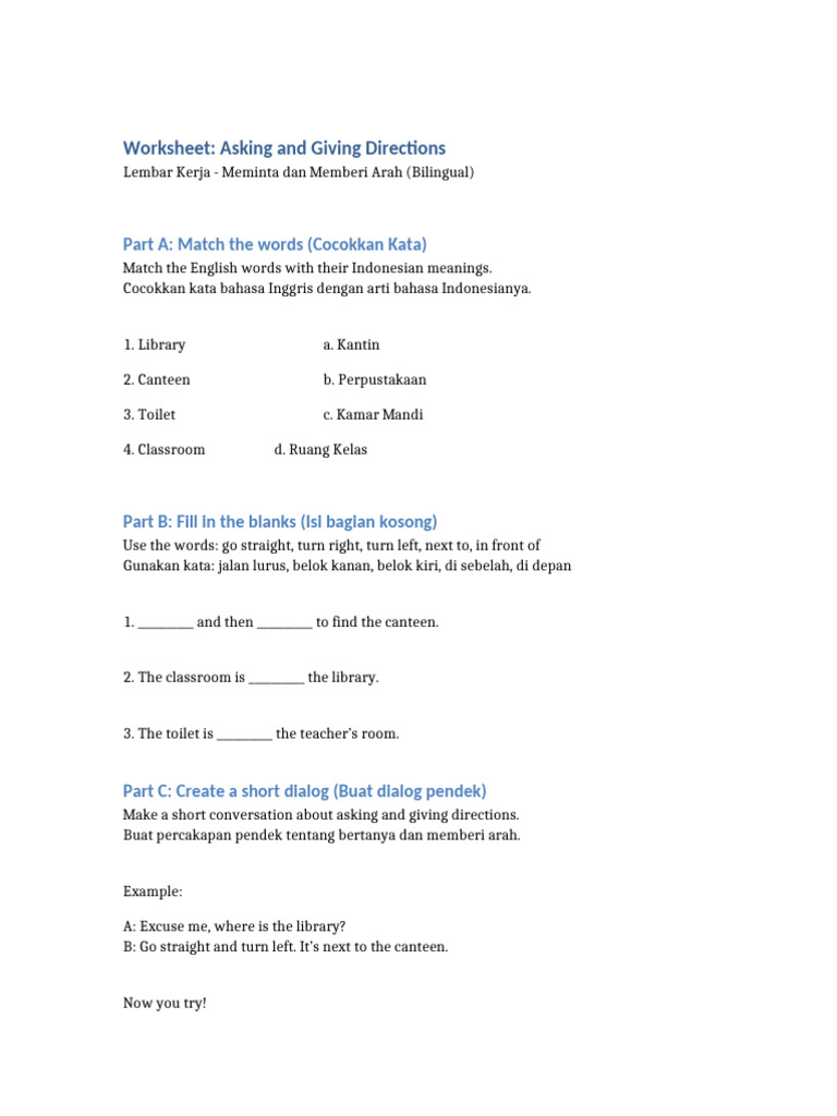Worksheet Asking Giving Directions | PDF