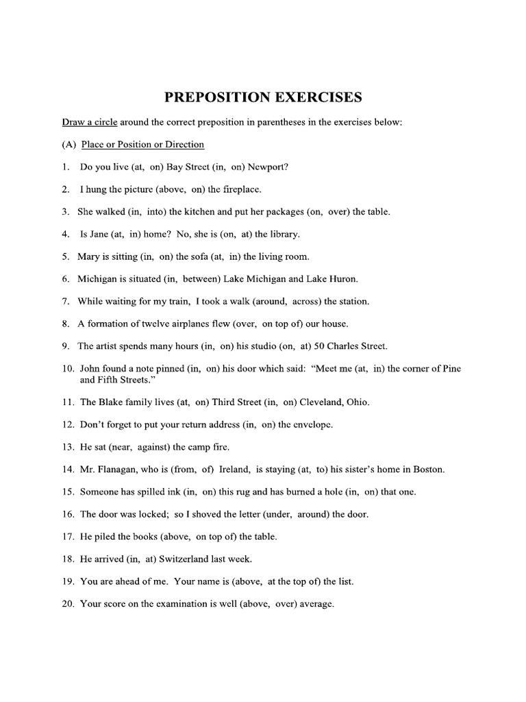 Practice Prepositions 1 | PDF