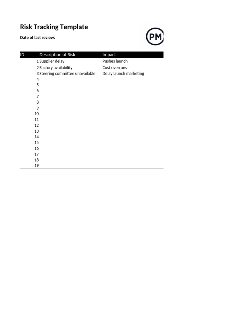 Risk Tracking Template ProjectManager WLNK | PDF